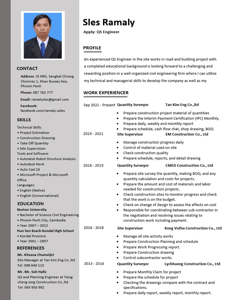 QS Engineer Profile and Experience | PDF | Engineering