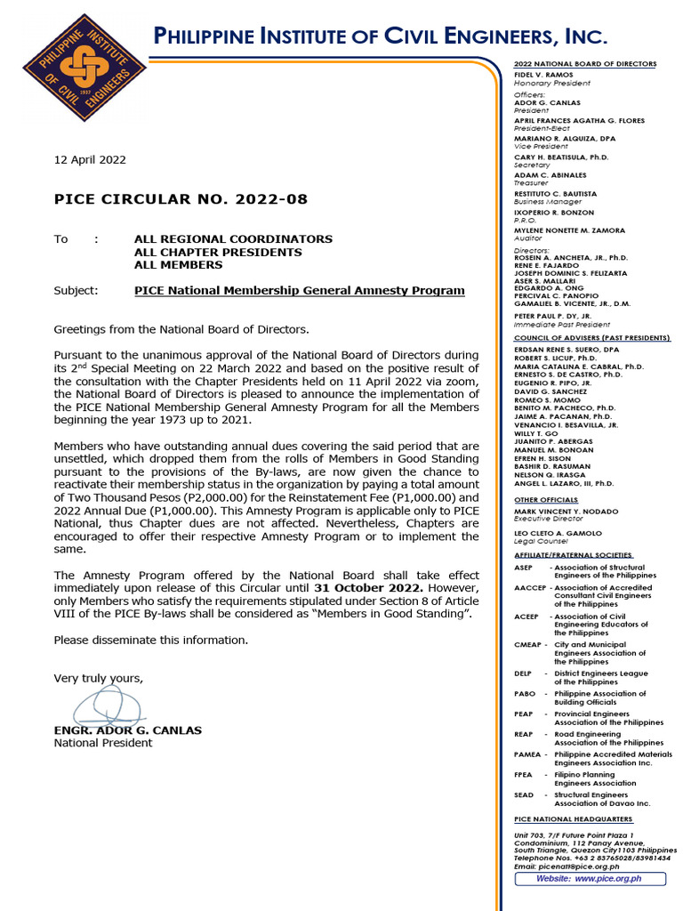PICE National Membership Amnesty Program | PDF | Philippines | Government