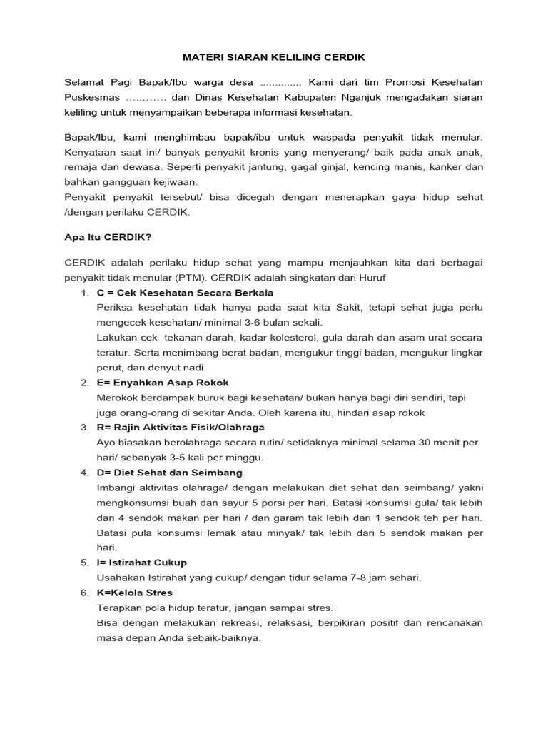 Makna Singkatan CERDIK dalam Kesehatan | PDF