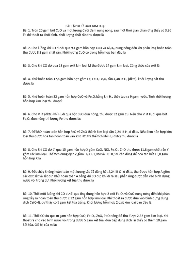 Bai Tap Khu Oxit Kim Loai | PDF