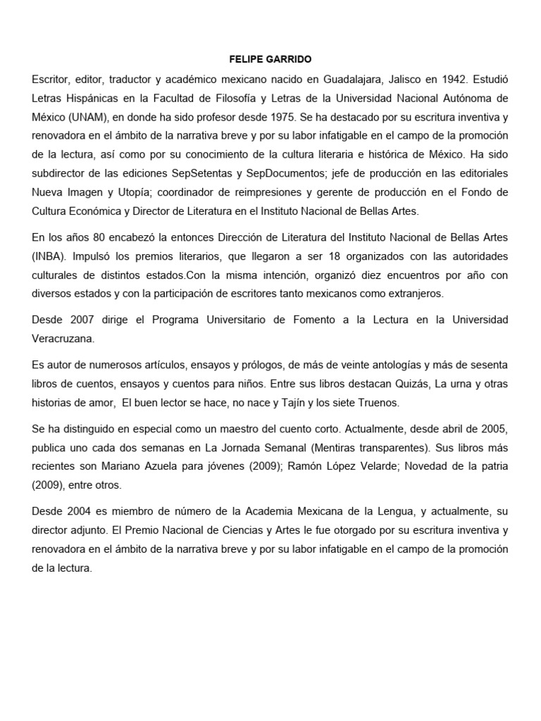 Biografía de Felipe Garrido | PDF | Ficción general
