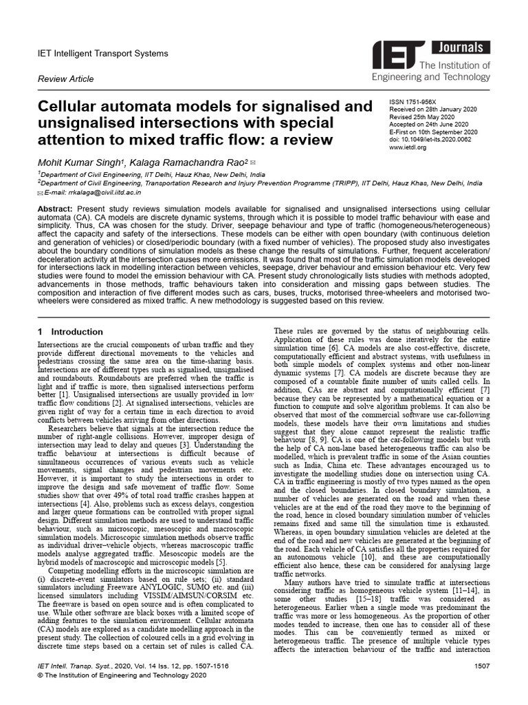 Iet Intelligent Trans Sys 2020 Singh Cellular Automata Models For