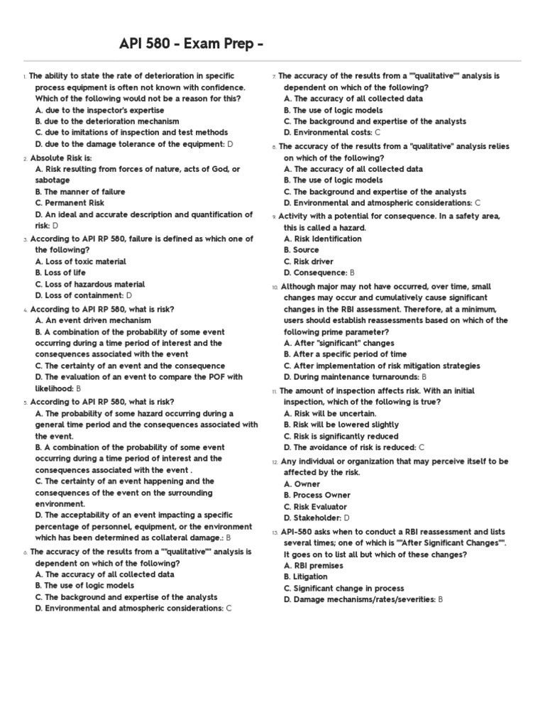 Qustion Bank API 580 | PDF | Risk | Reliability Engineering