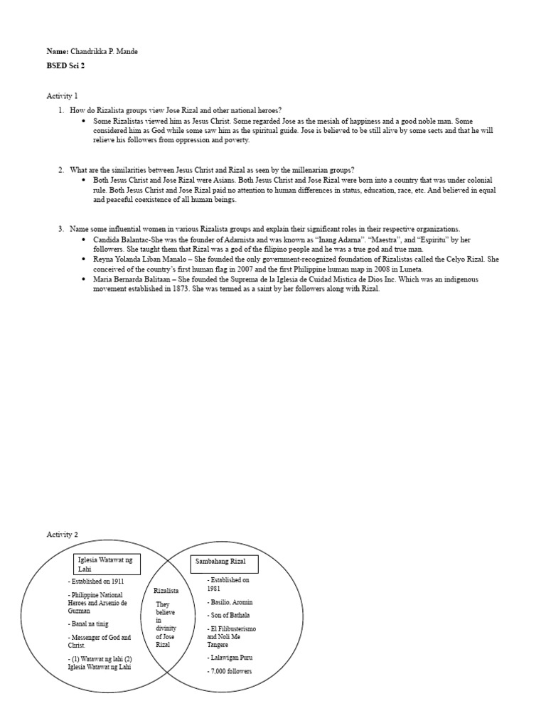 Chapter 3 - Remembering Rizal Activity | PDF | Theology | Religious Faiths