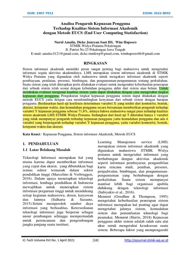 Analisa Pengaruh Kepuasan PenggunaTerhadap Kualitas Sistem Informasi ...