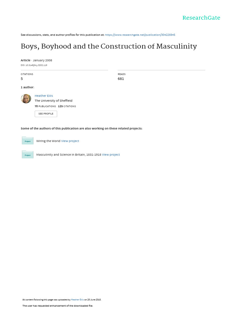 Boys Boyhood and The Construction of Masculinity | PDF | Masculinity | Identity (Social Science)