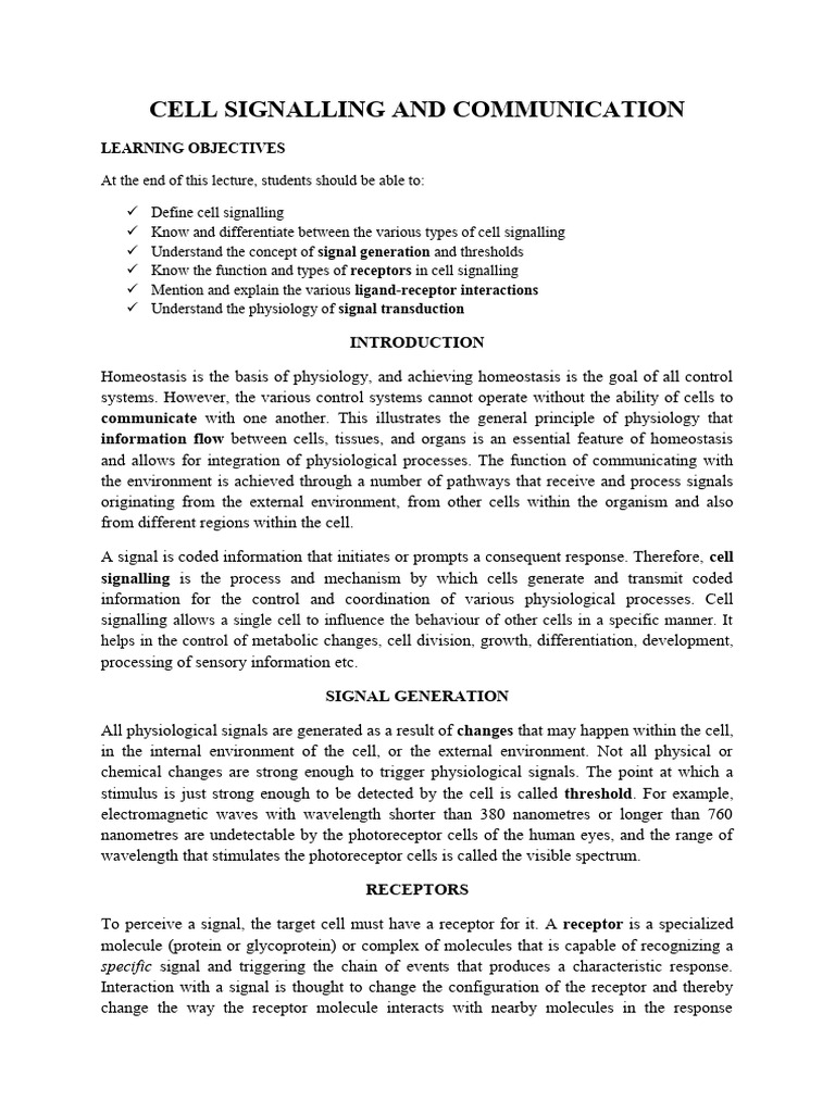 Cell Signalling and Communications | PDF | Cell Signaling | Signal ...