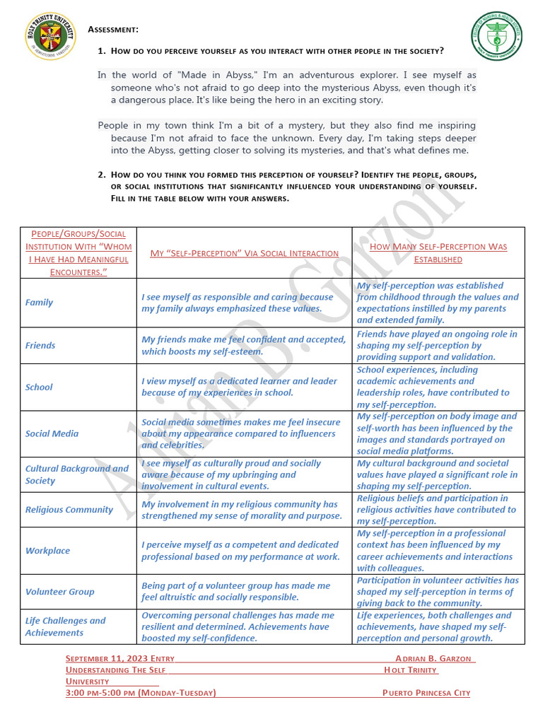 Self-Perception Influences Analysis | PDF | Self Esteem | Psychology