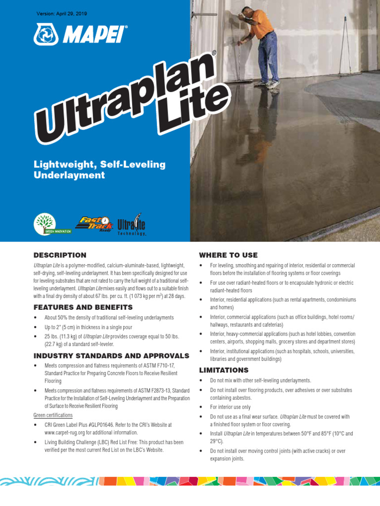 Mapei Ultraplan Lite | PDF | Flooring | Concrete