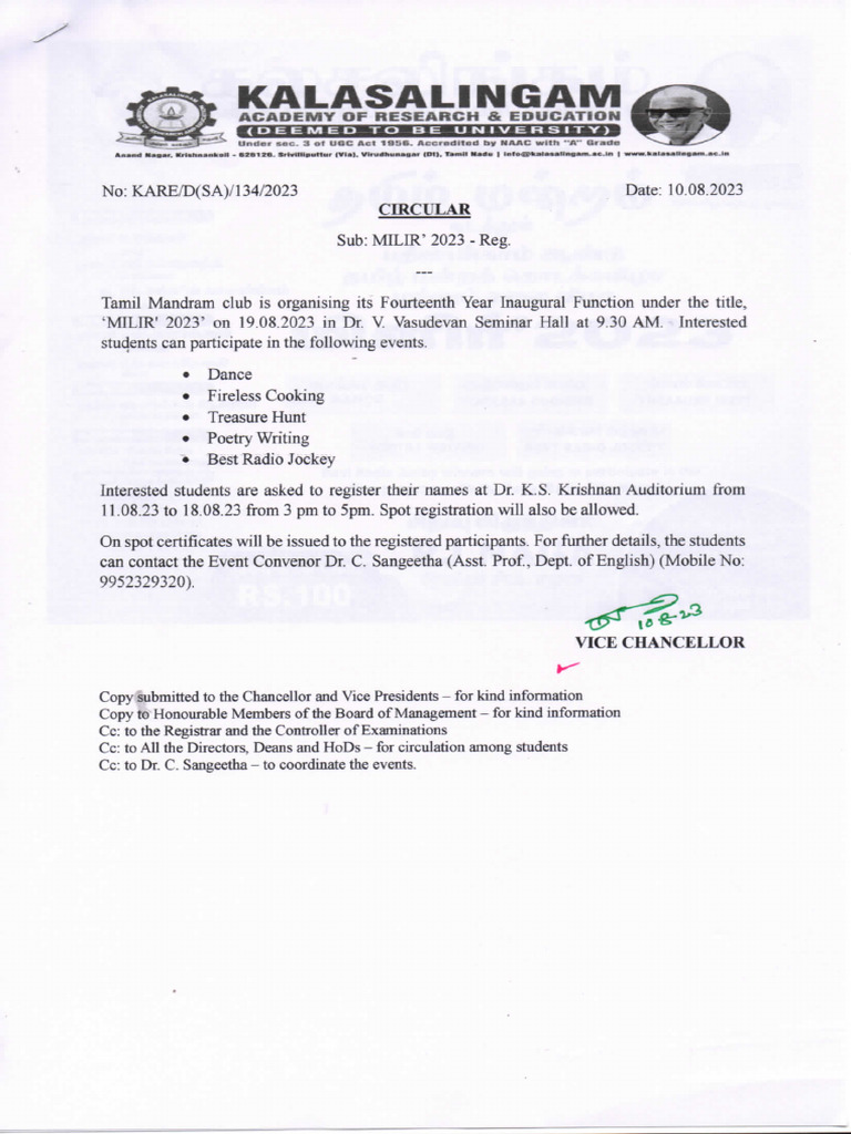 MILIR'2023 Tamil Mandram | PDF