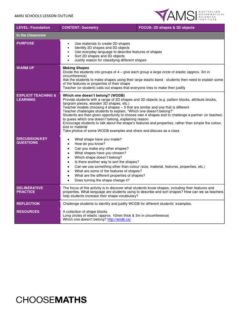 Wodb Shapes Lesson | PDF