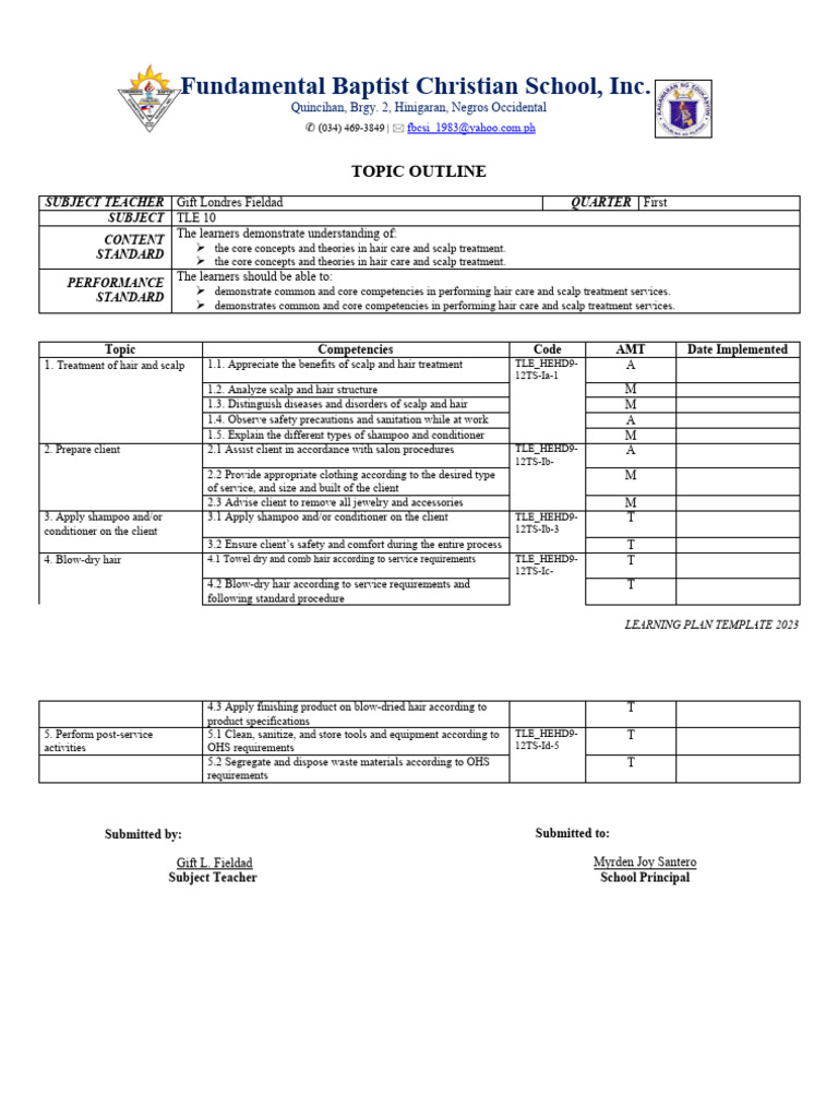 Topic Outline TLE10 | PDF