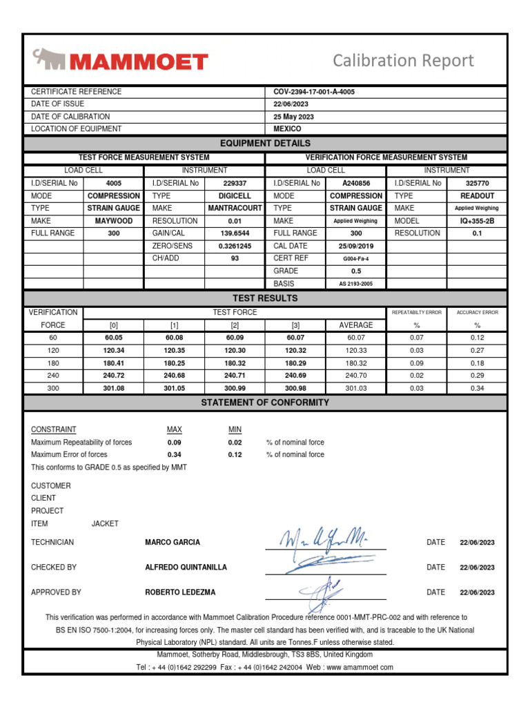 300t Mexican Calibrations June 2023 | PDF | Calibration | Observation