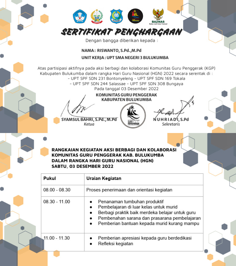 Sertifikat Peserta Aksi 2022 RISWANTO, S.PD.,M.PD | PDF