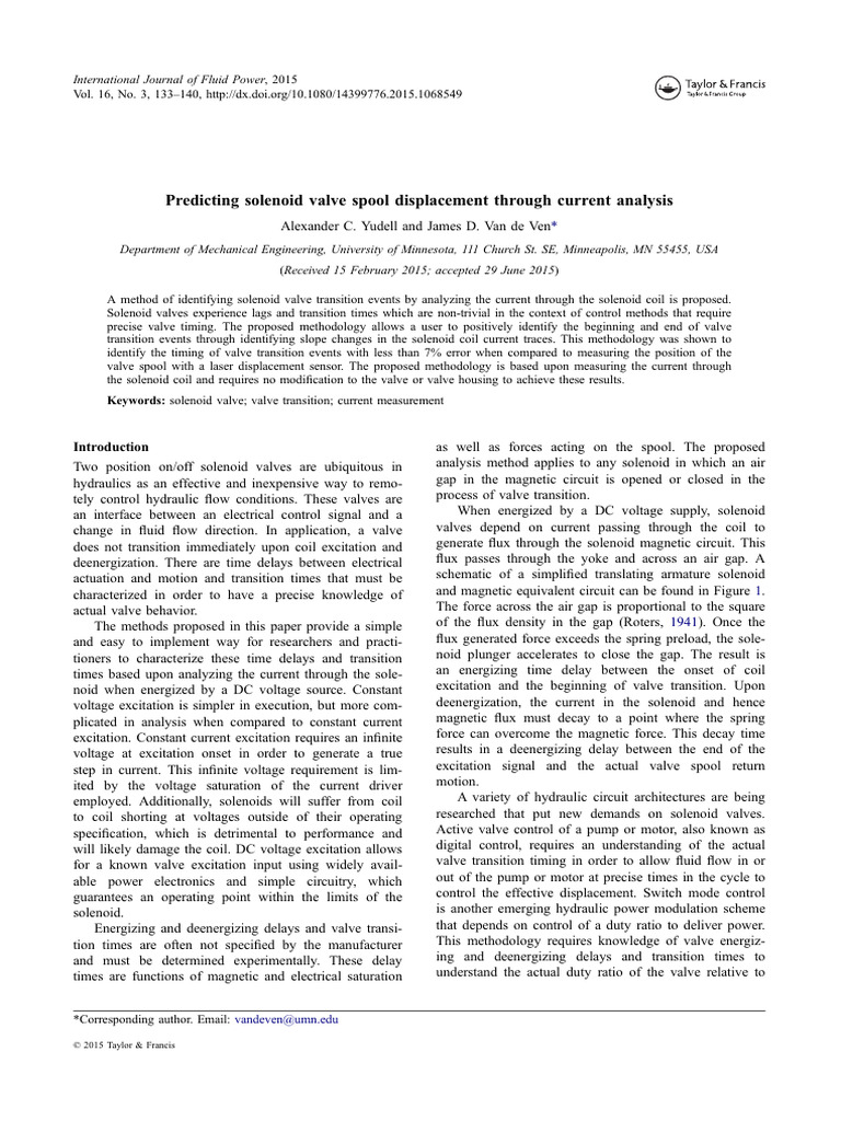 Predicting Solenoid Valve Spool Displacement Through Current Analysis ...