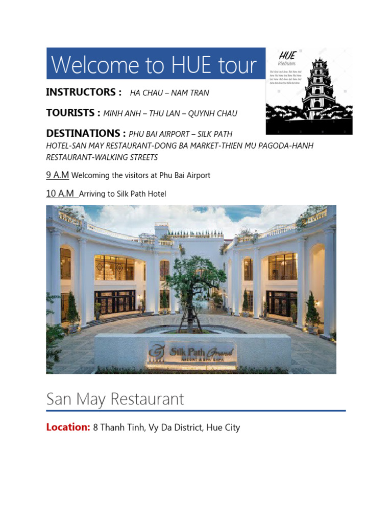 HUE Tour Itinerary and Highlights | PDF | Business