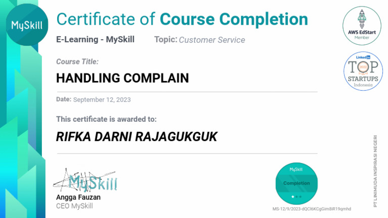 Sertifikat Handling Complain | PDF