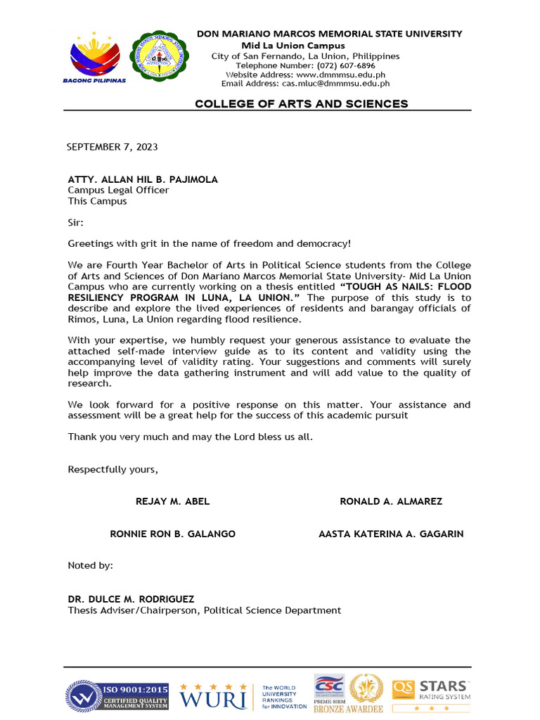 Letter For Validation With Dr. For Checking | PDF | Thesis | Science