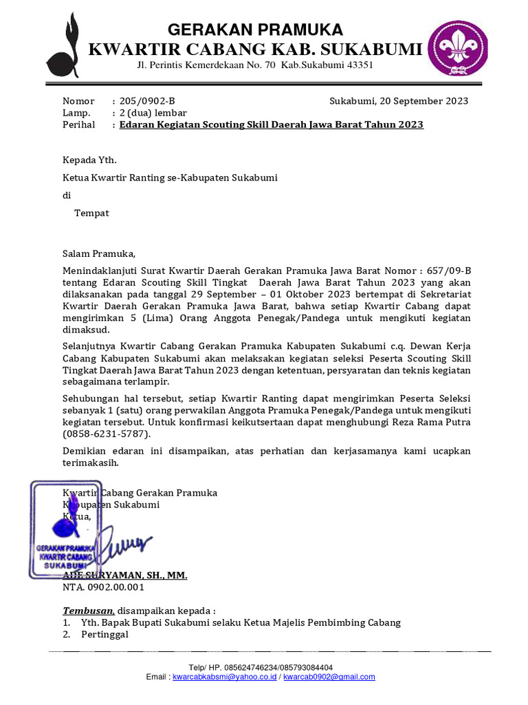 Surat Edaran Scouting Skill Kwarda Jabar Tahun 2023 | PDF
