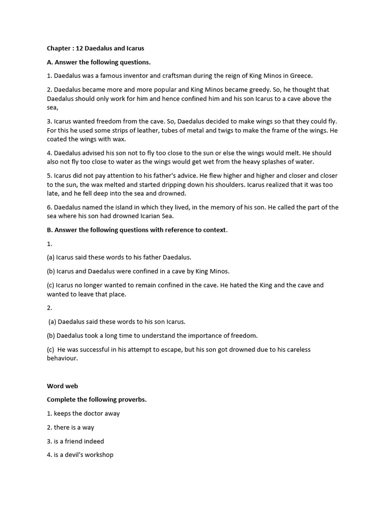 Chapter: 12 Daedalus and Icarus A. Answer The Following Questions | PDF