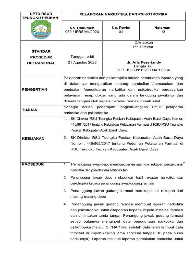 SPO 059 PELAPORAN NARKOTIKA DAN PSIKOTROPIKA - Copy | PDF
