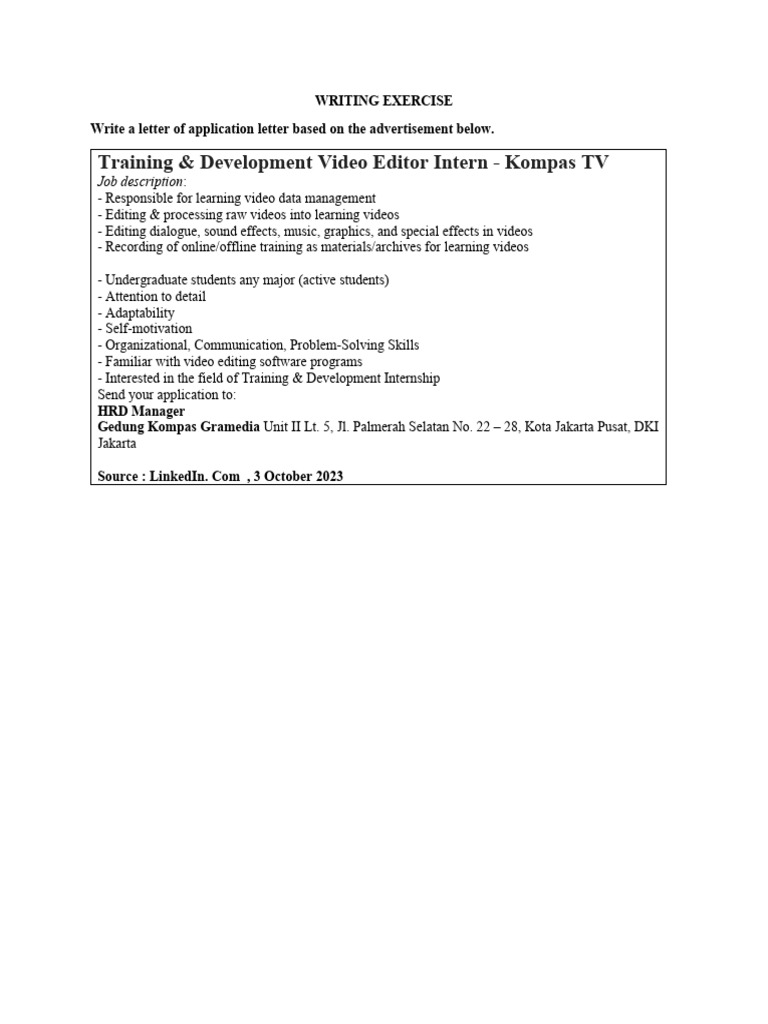 Writing Cover Letter Exercise | PDF