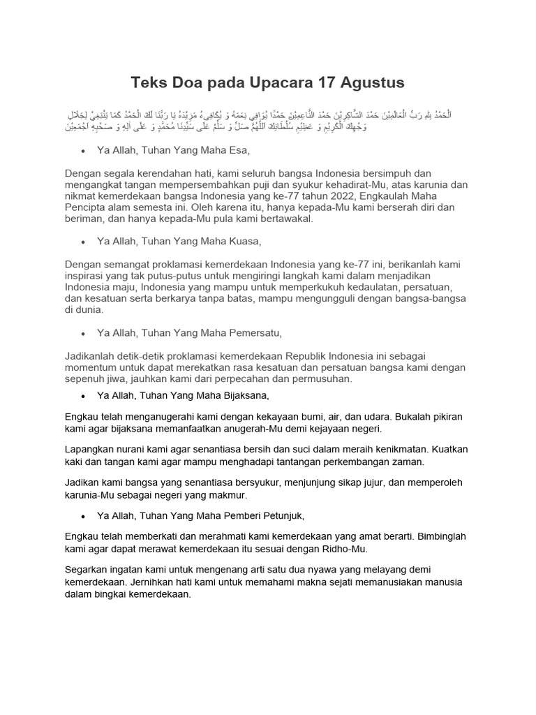 Teks Doa Pada Upacara 17 Agustus | PDF