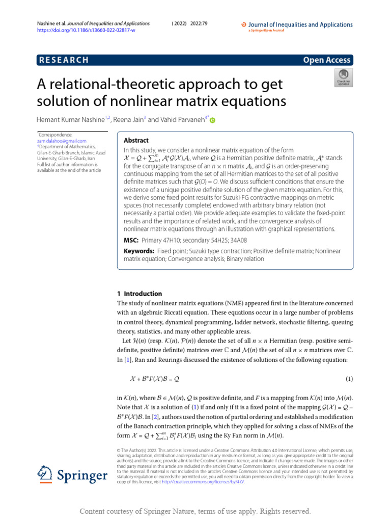 A Relational-Theoretic Approach To Get Solution of | PDF | Matrix (Mathematics) | Equations