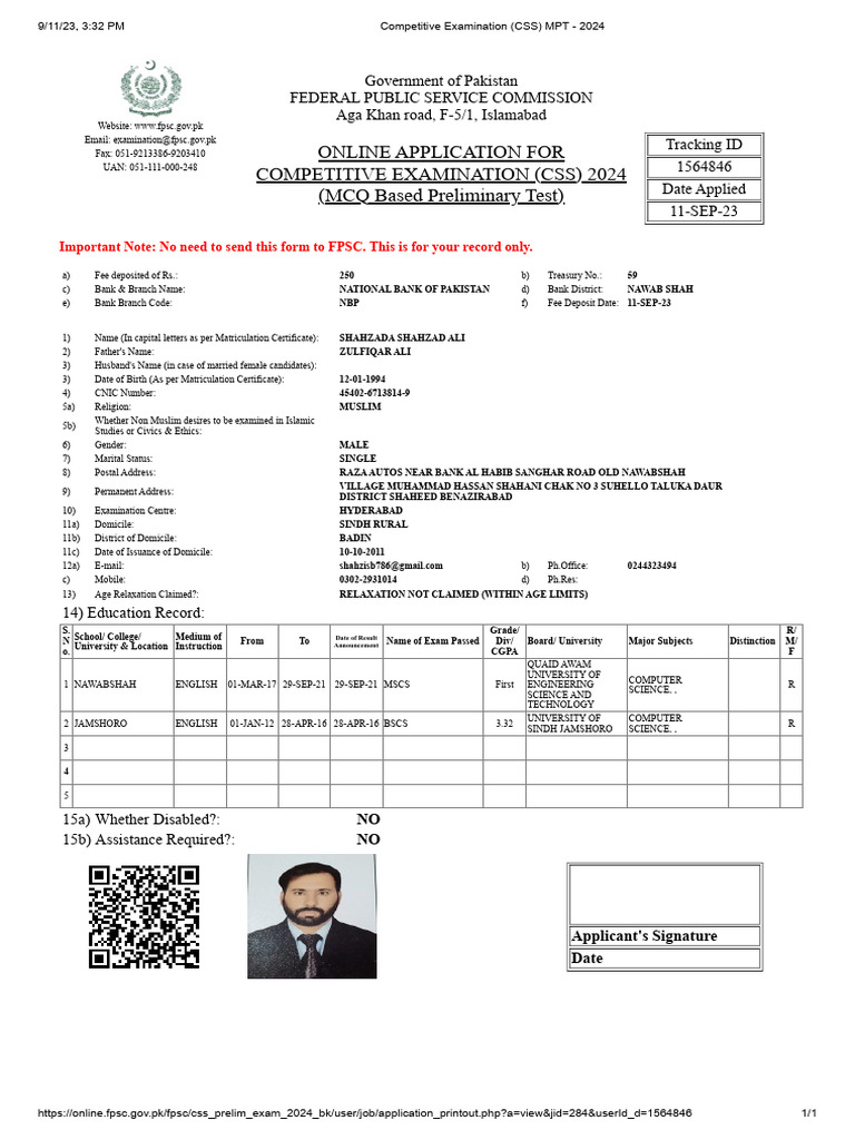 Competitive Examination (CSS) MPT - 2024 | PDF | Pakistan