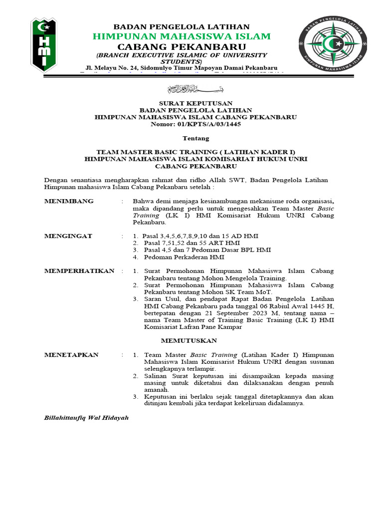 SK Team Master Training HMI UNRI | PDF