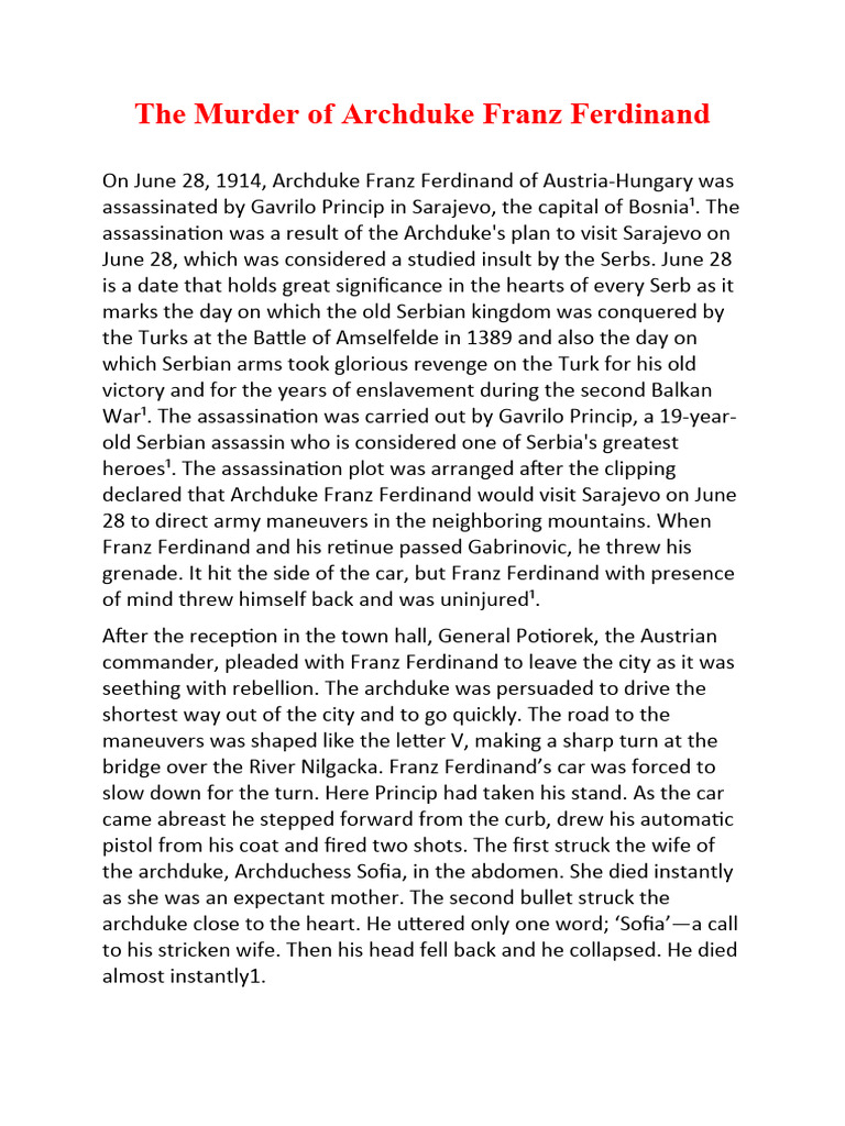 The Murder of Archduke Franz Ferdinand | PDF