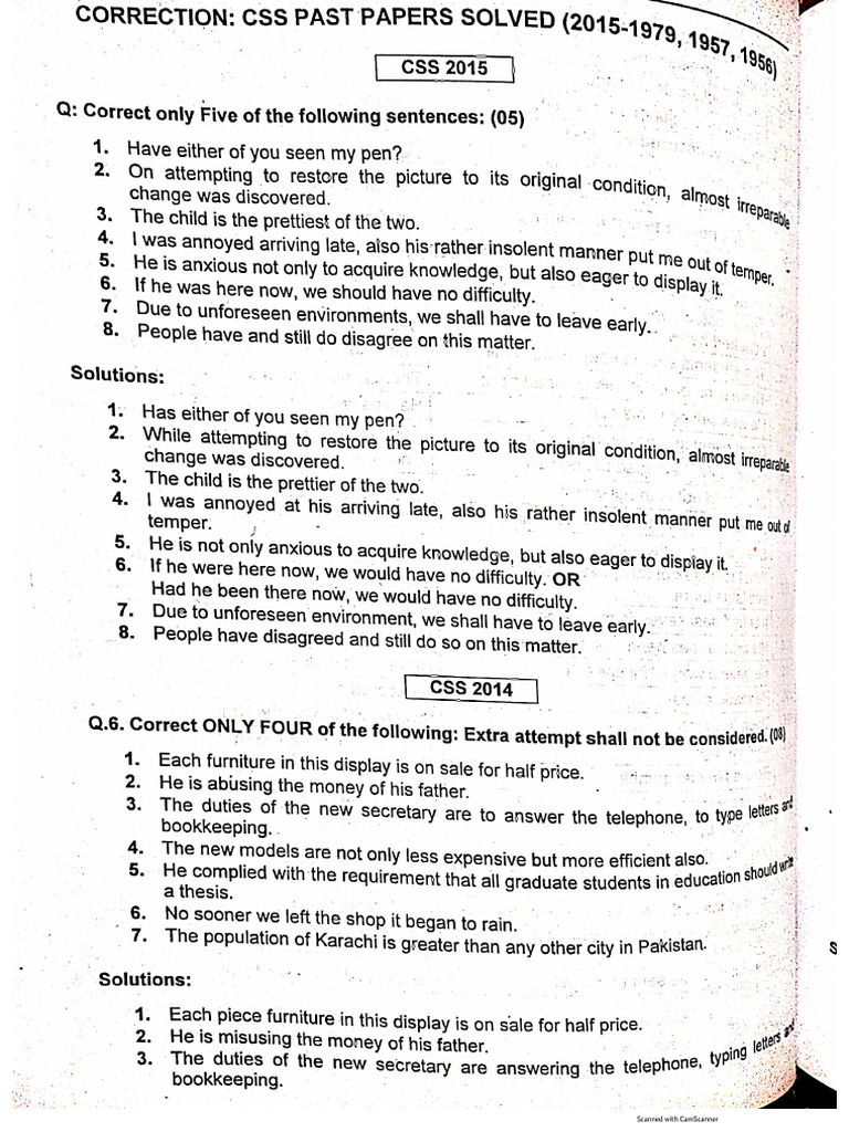 Css Solved Sentence Correction | PDF