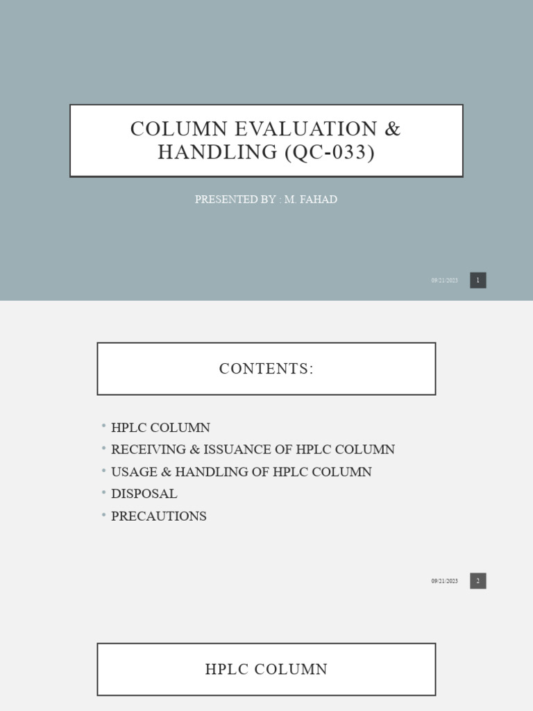 Column Evaluation & Handling (QC-033) | PDF | High Performance Liquid ...