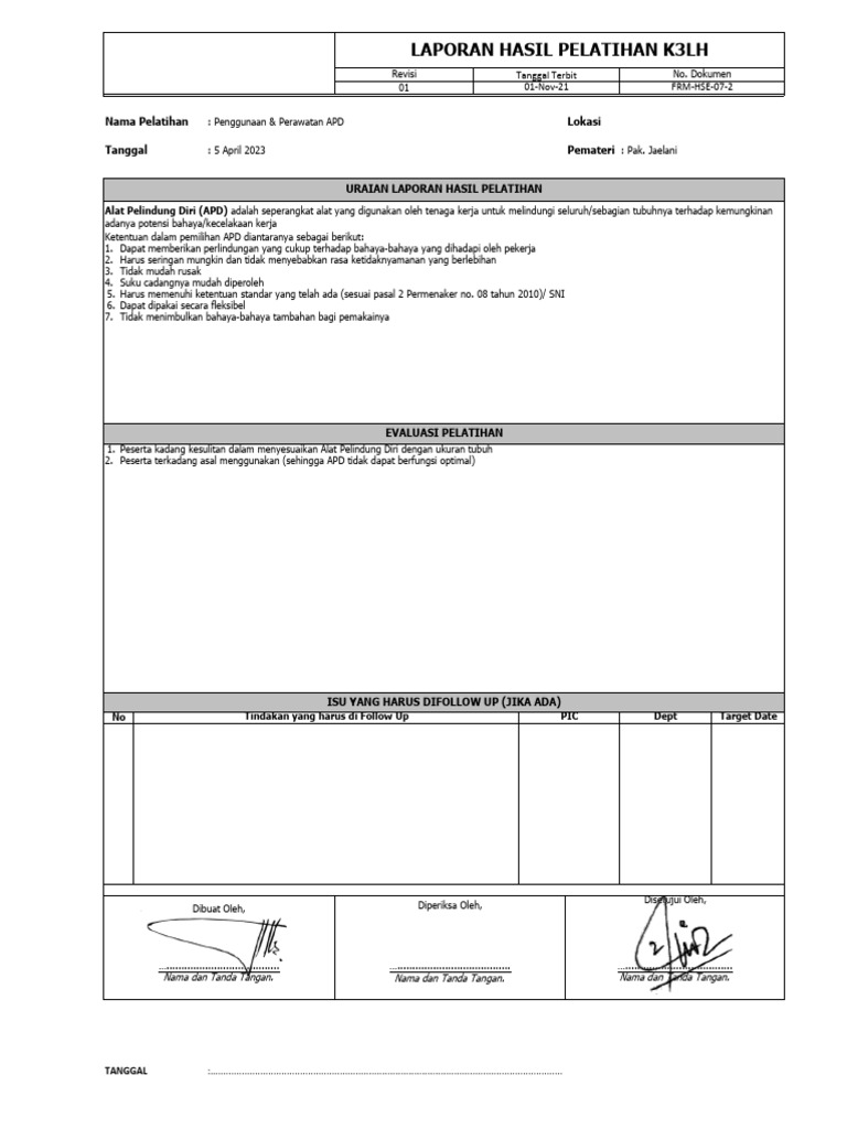 Pelatihan APD: Penggunaan & Perawatan | PDF