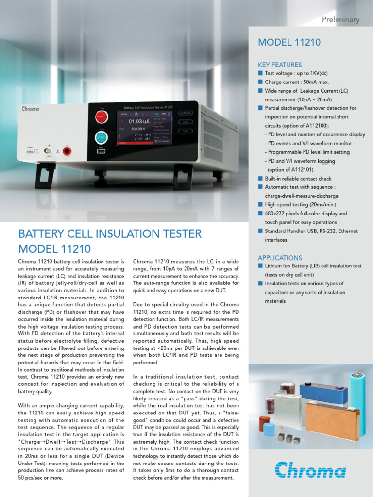 Chroma Battery Cell Insulation Tester Model 11210 | PDF