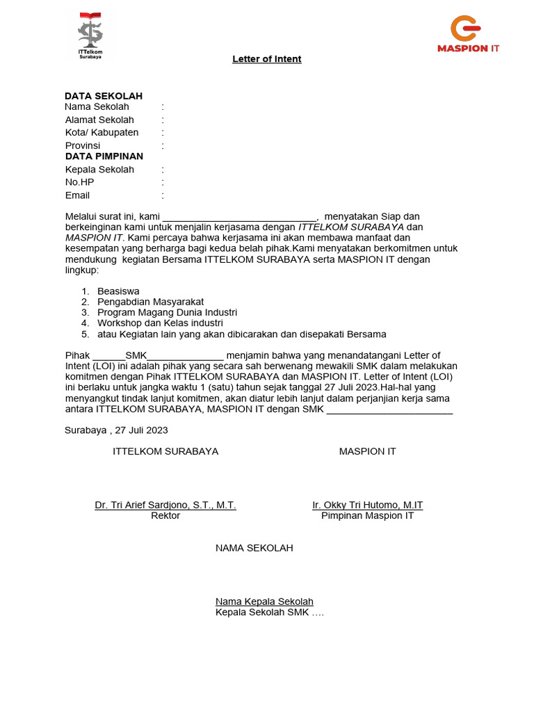 File Letter Of Intent Maspion IT ITTELKOM SMK PDF