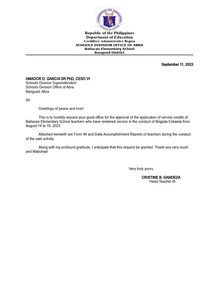Request Letter of Service Credit | PDF