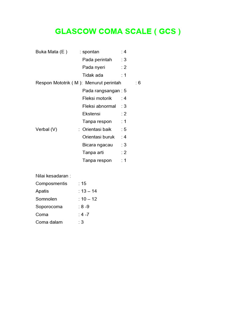 Skala GCS: Penilaian Kesadaran Pasien | PDF