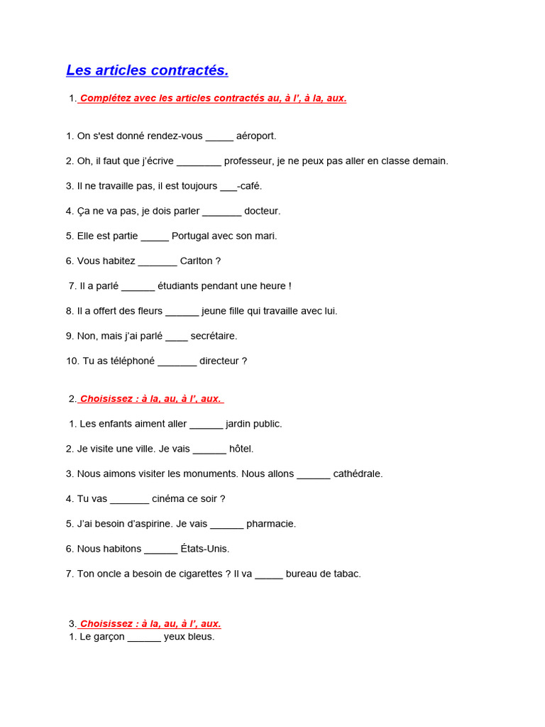 Exercice Sur Les Articles Contractés | PDF