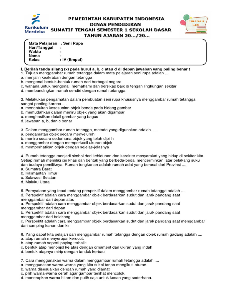 Soal PTS Kls 4 | PDF | Seni