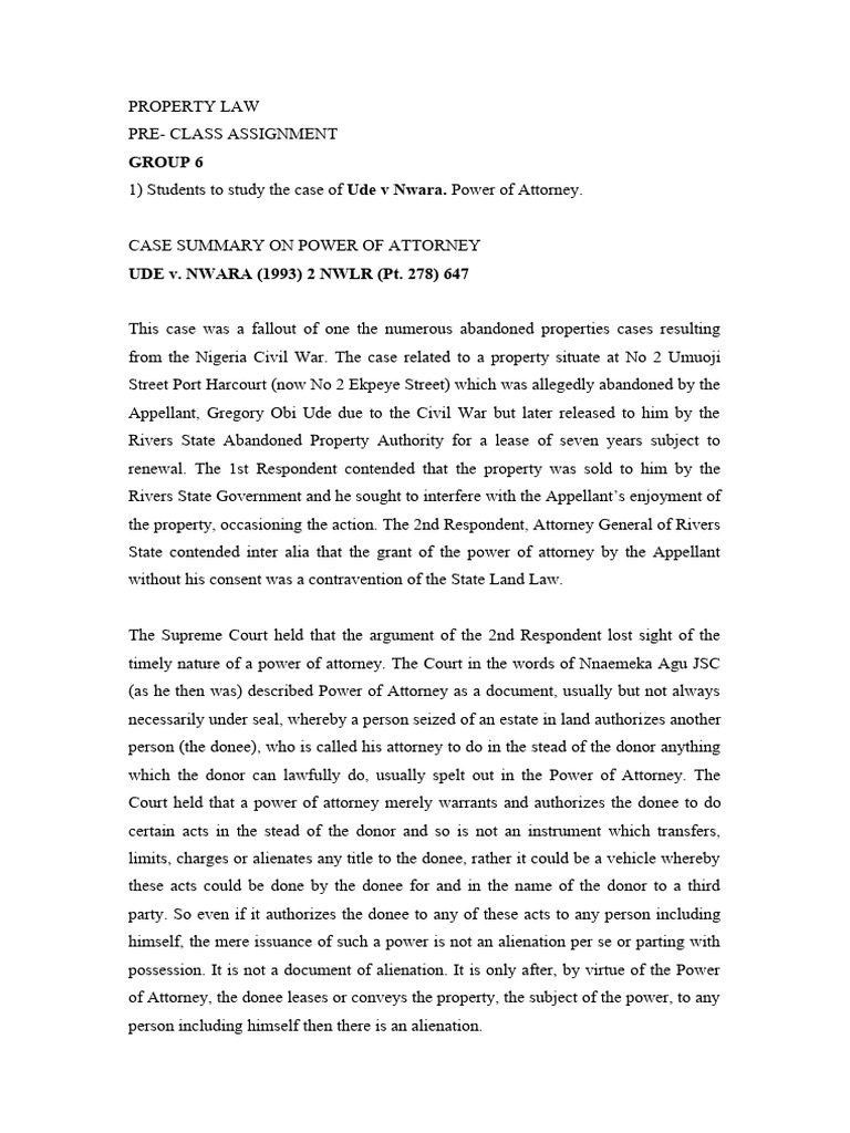 Ude v Nwara: Power of Attorney Insights | PDF | Power Of Attorney | Deed