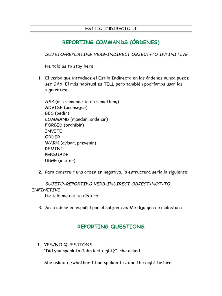 Estilo Indirecto Ii Teoría | PDF | Verbo | Tipología Lingüística