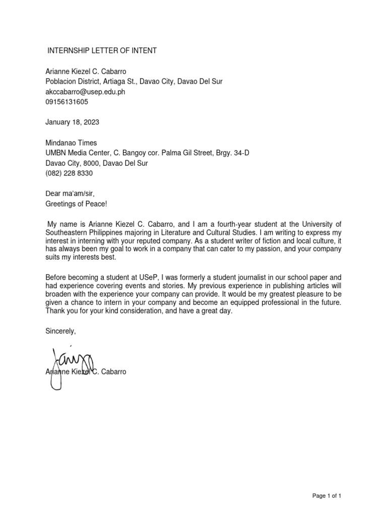 Internship Letter of Intent | PDF