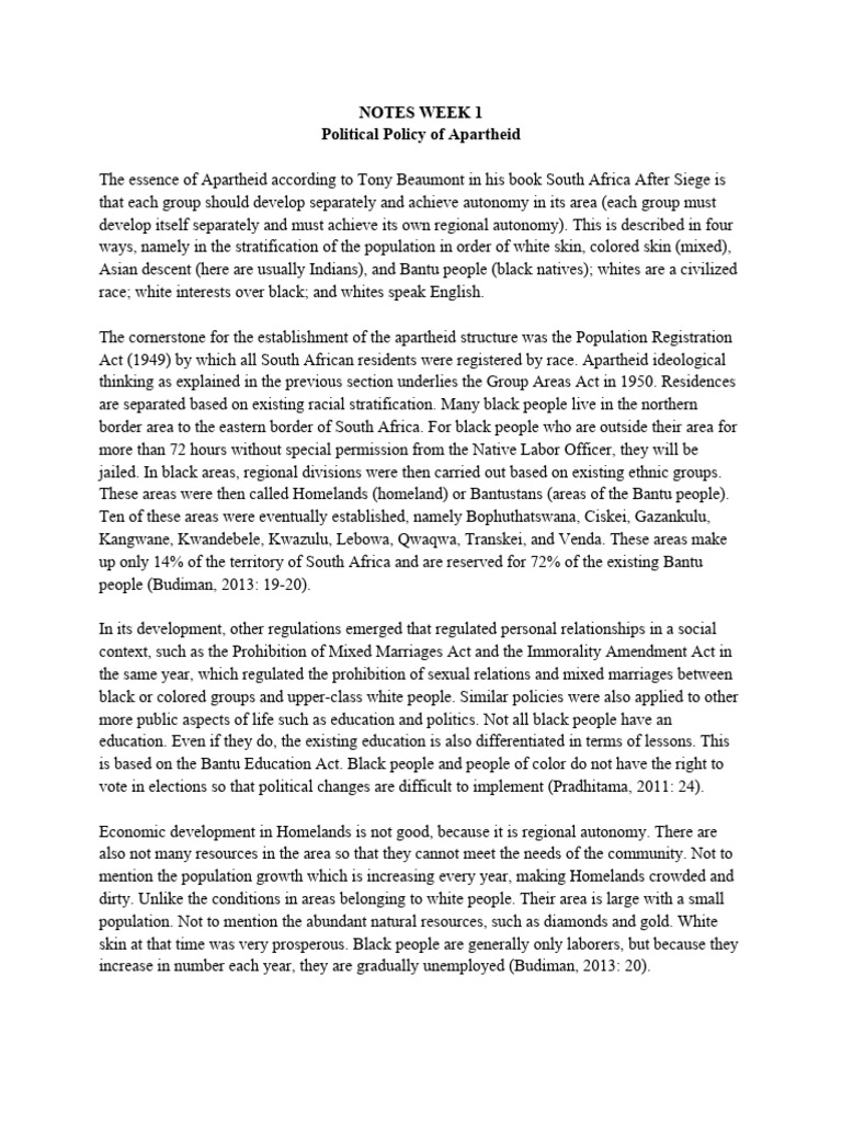 Lecture Notes - Political Policy of Apartheid | PDF | Segregation ...