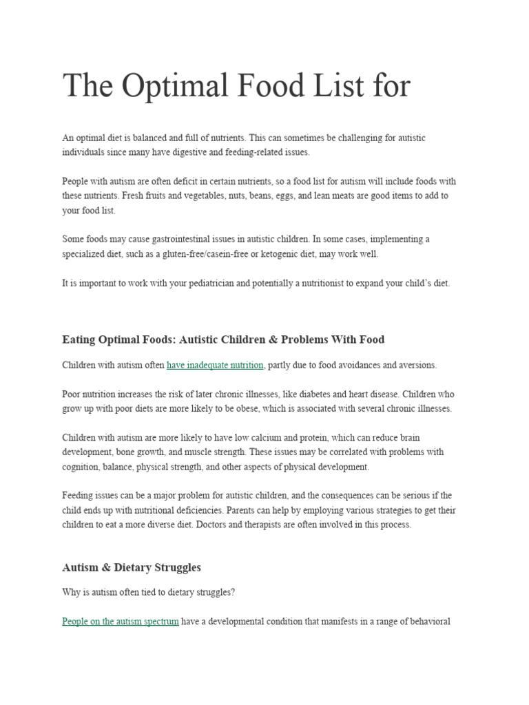 The Optimal Food List For | PDF | Autism Spectrum | Gluten Free Diet