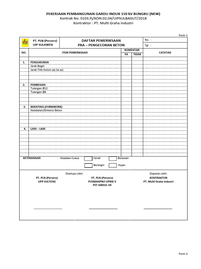 Form Pra Pengecoran Dan Izin Pengecoran Beton | PDF
