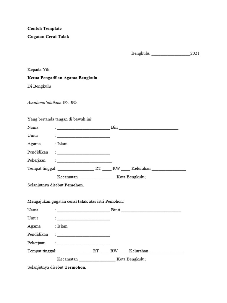Contoh Template Cerai Talak | PDF