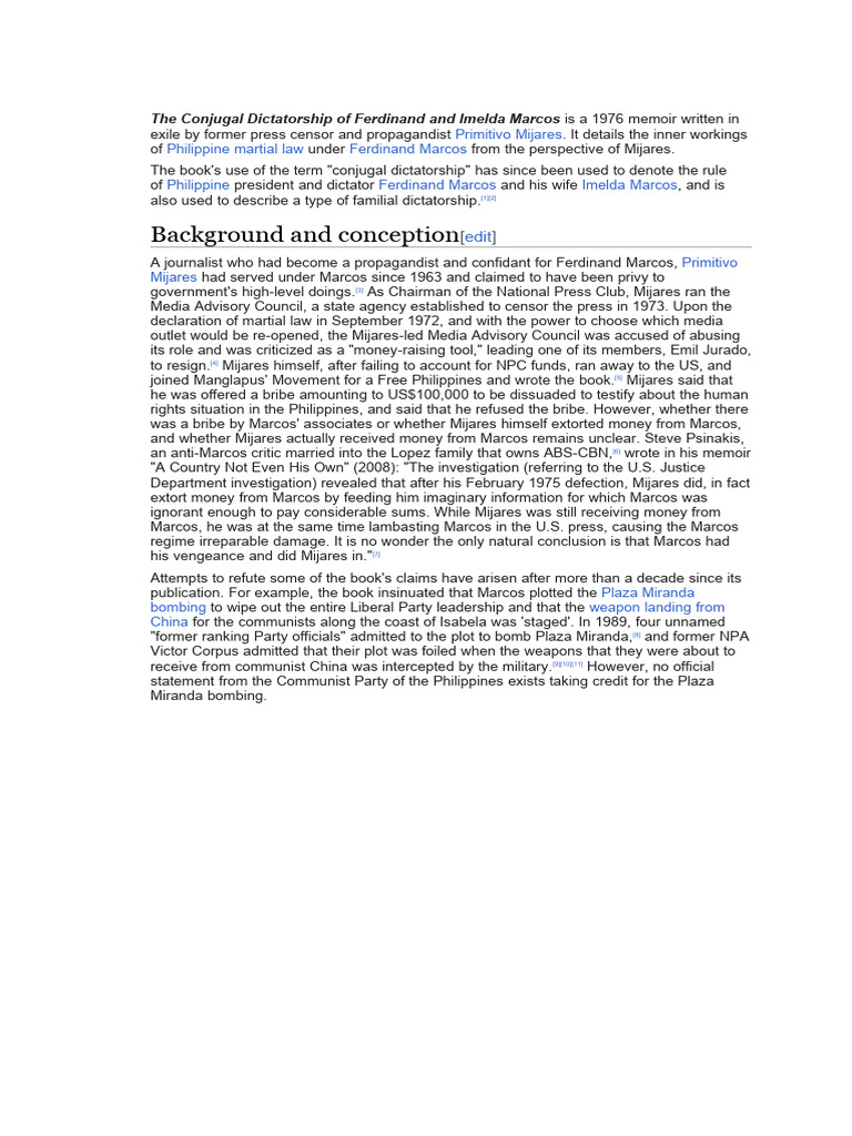 The Conjugal Dictatorship of Ferdinand and Imelda Marcos | PDF ...