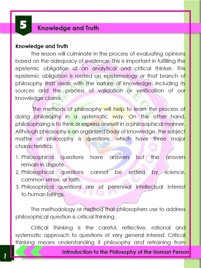 Intro To Philo Quarter 1 Week5 | PDF | Truth | Methodology