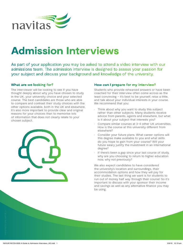 Navitas Student Guide To Admission Interviews | PDF | University And ...